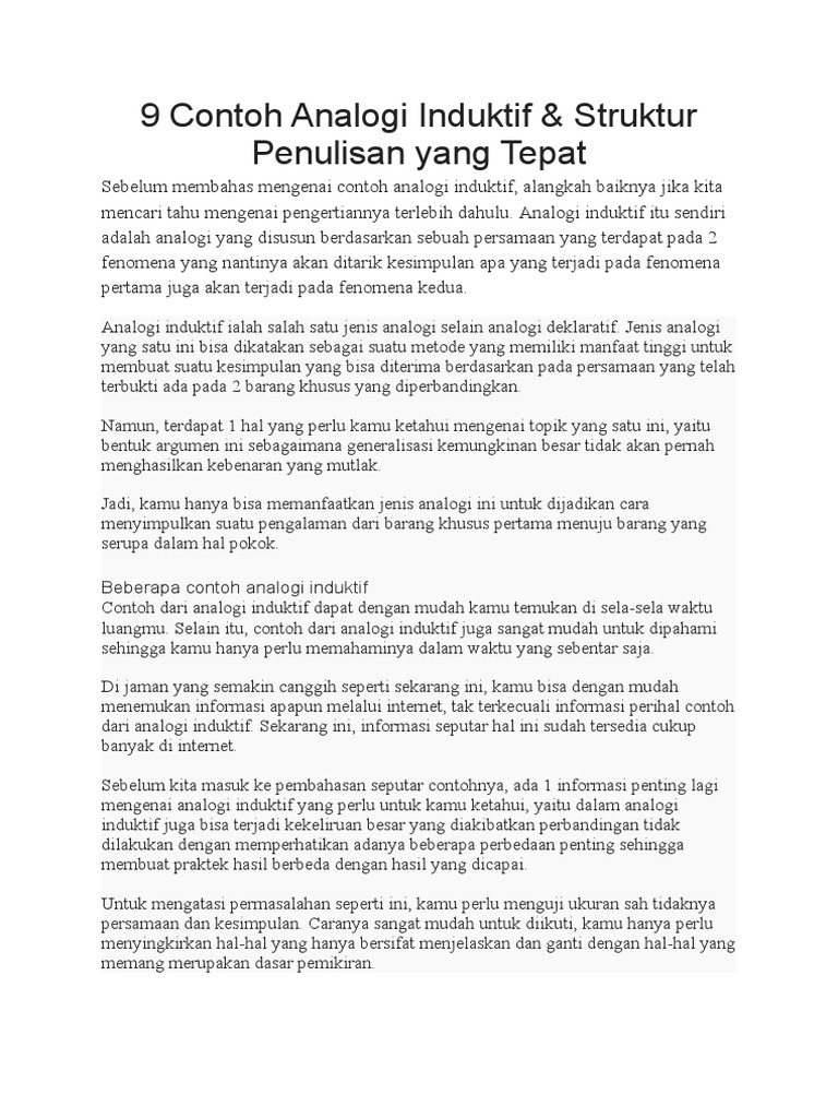 9 Contoh Analogi Induktif & Struktur Penulisan yang Tepat | PDF