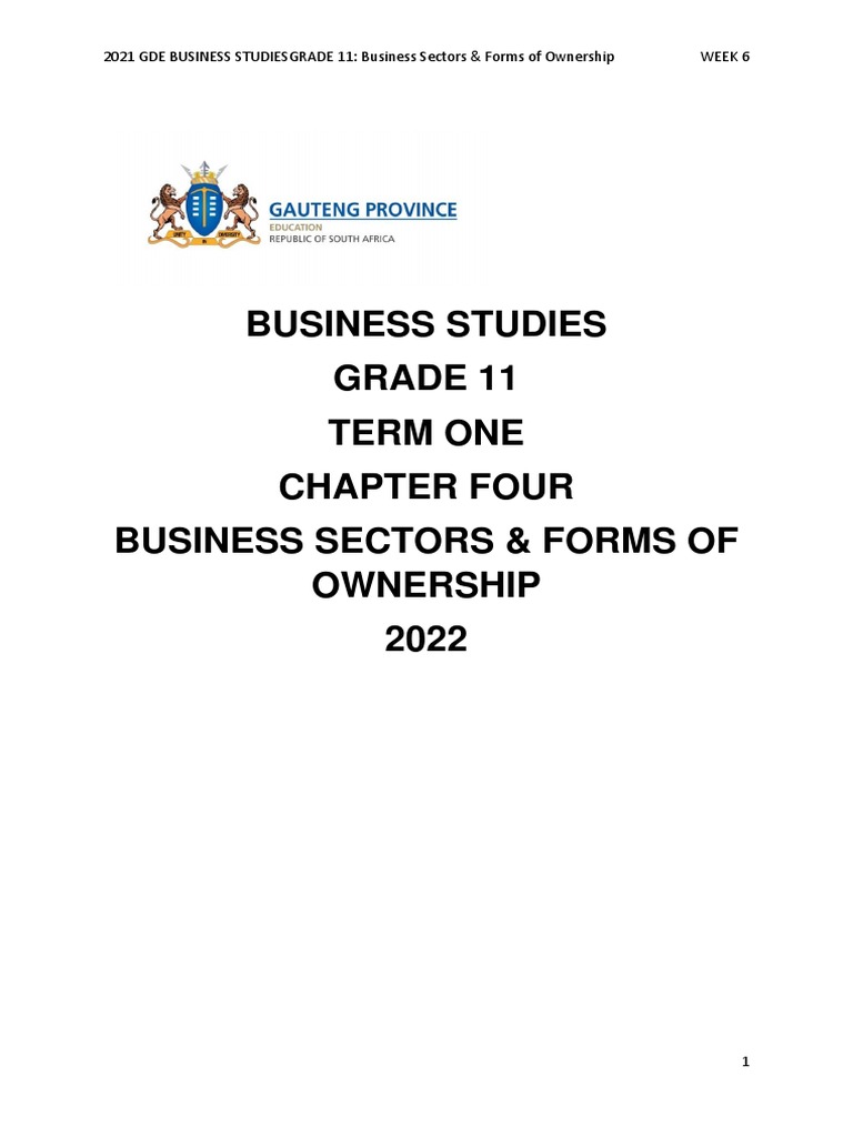 2021 Business Studies Grade 11 Notes Chapter Four | PDF