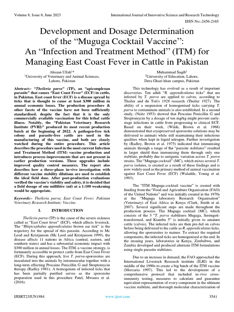 Development and Dosage Determination of The "Muguga Cocktail Vaccine ...