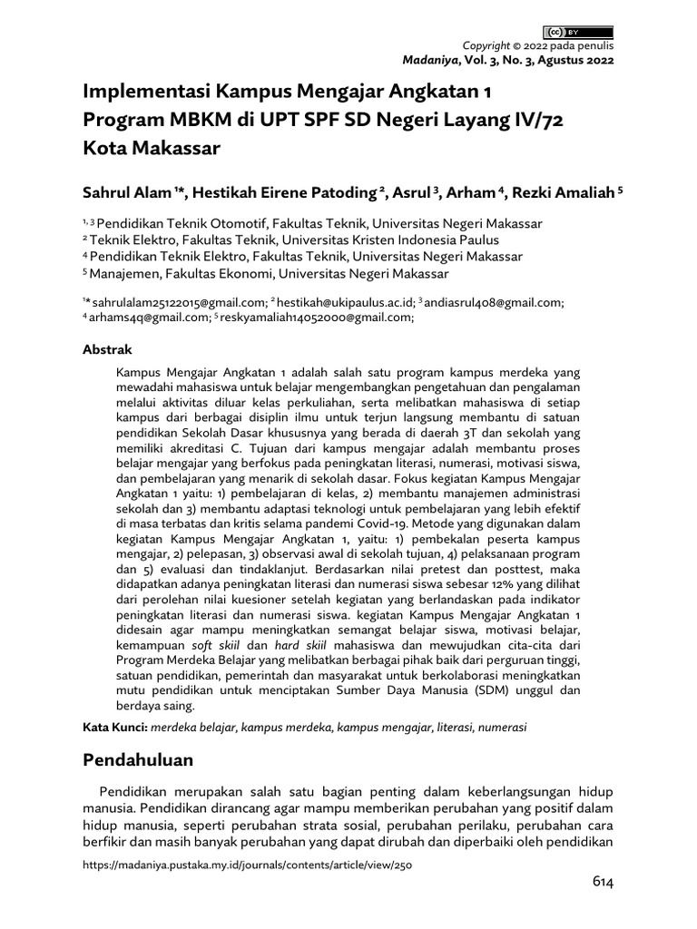 Implementasi Kampus Mengajar Angkatan 1 Program MBKM Di UPT SPF SD Negeri Layang IV72 Kota ...