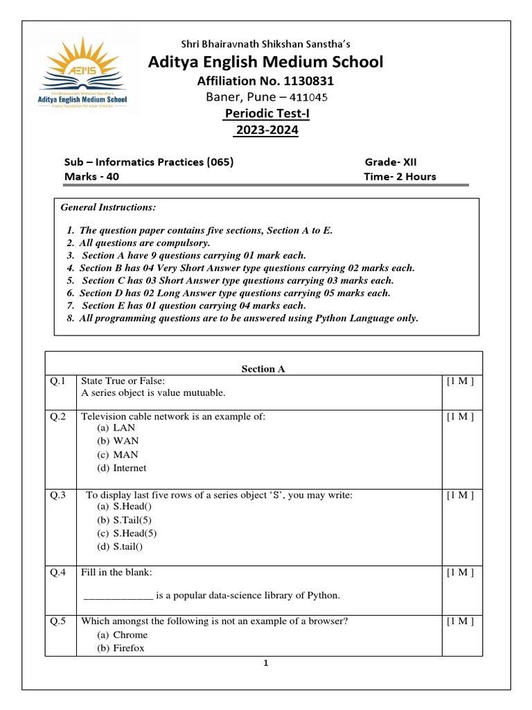 Aditya English Medium School: Baner, Pune | PDF | Computing | Computer Science