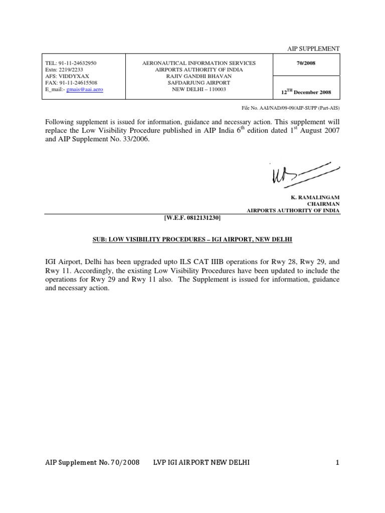 AIP Supplement LVP | PDF | Air Traffic Control | Airport