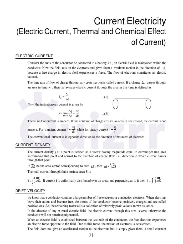 Current Electricity Formulas and Concepts | PDF | Electrical ...