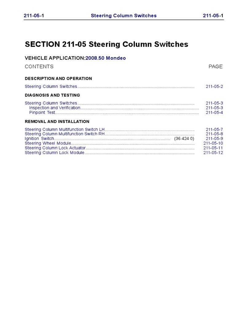 211-05-Steering Column Switches 211-05 | PDF | Switch | Ignition System