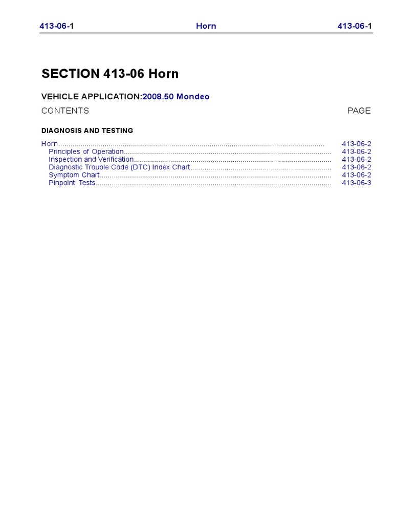 SECTION 413-06 Horn | PDF | Relay | Switch