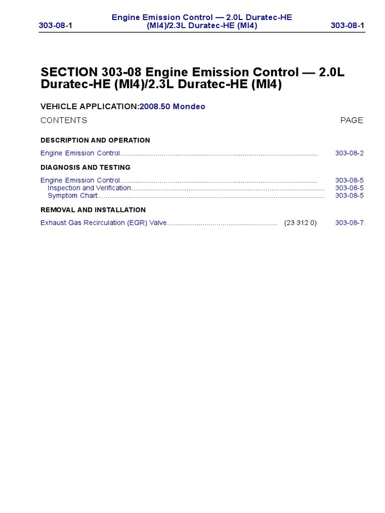 SECTION 303-08 Engine Emission Control - 2.0L Duratec-HE (MI4) /2.3L Duratec-HE (MI4) | PDF