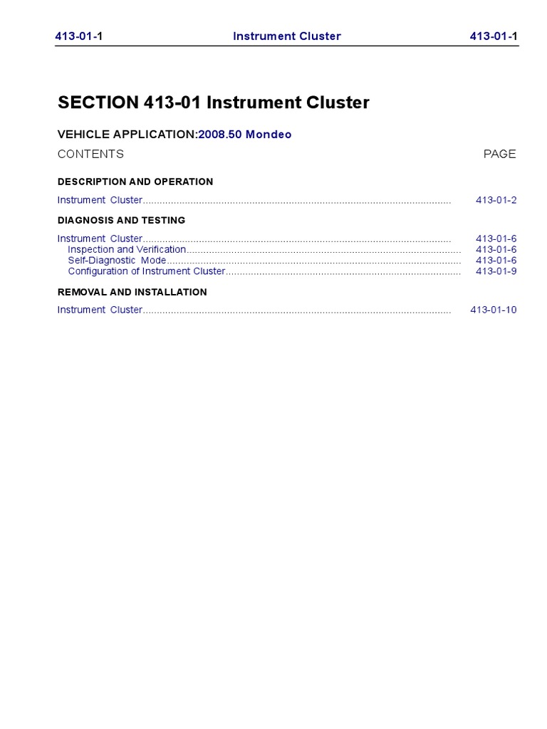 SECTION 413-01 Instrument Cluster | PDF | Vehicle Parts | Mechanical Engineering