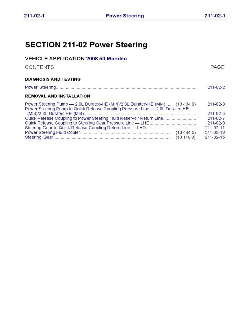 SECTION 211-02 Power Steering | PDF | Pump | Steering