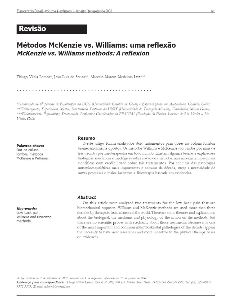 Vista Do Métodos McKenzie vs. Williams - Uma Reflexão | PDF