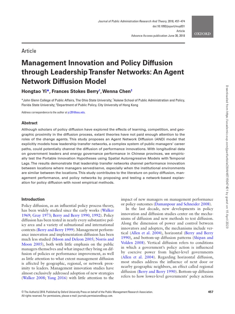 Management Innovation and Policy Diffusion Through Leadership Transfer Networks: An Agent ...