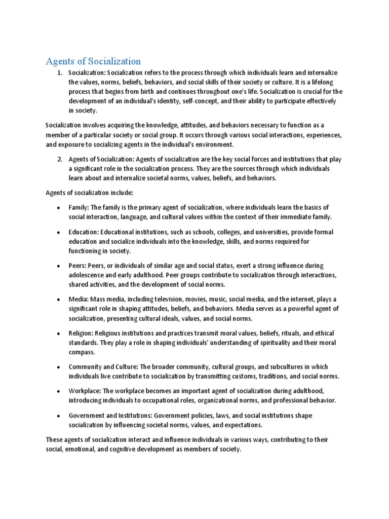 Agents of Socialization (Sociology) | PDF | Socialization | Institution