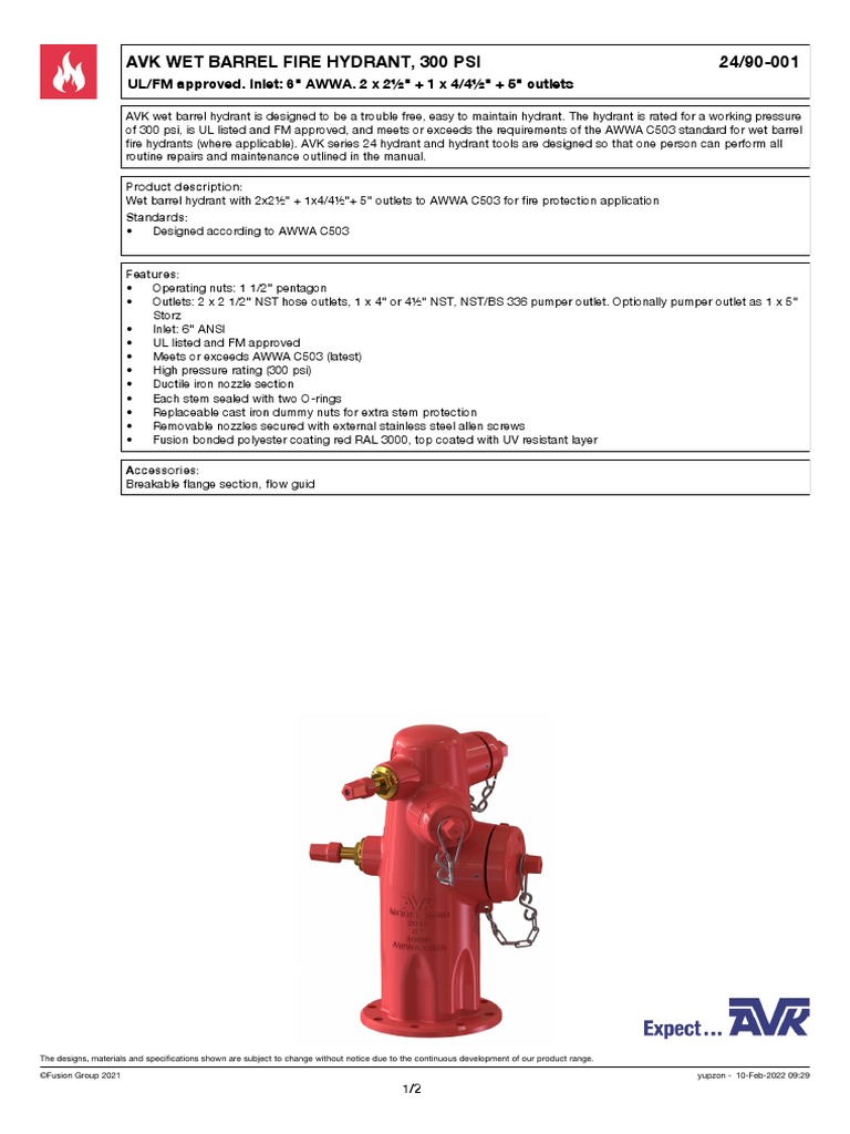 AVK Wet Barrel Fire Hydrant Specs | PDF | Steel | Materials