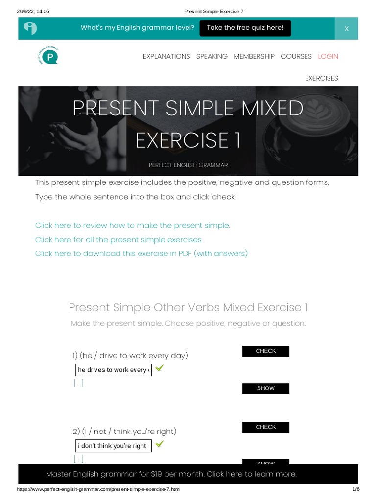 Present Simple Exercise 7 | PDF