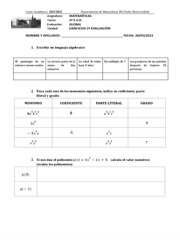 Ejercicios Repaso 3 Evaluación - Docx - Documentos de Google | PDF