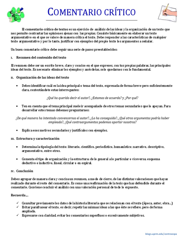 Elaboración de Un Comentario Crítico | PDF | Razonamiento inductivo