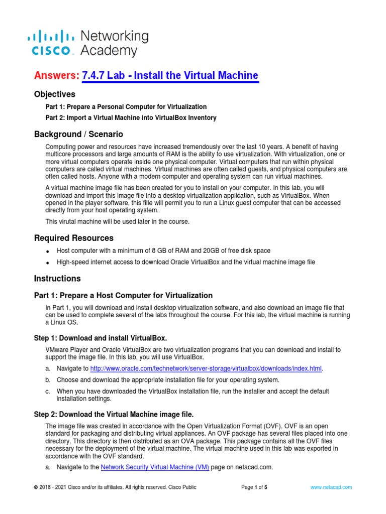 7.4.7 Lab - Install The Virtual Machine | PDF