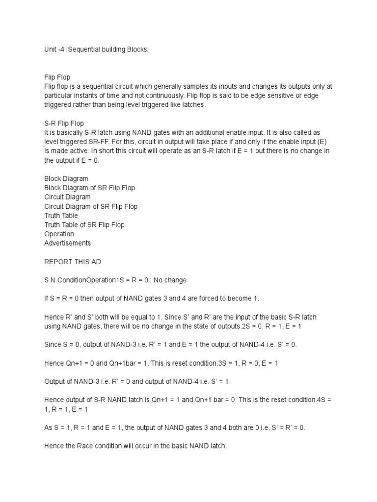 Unit - 4 - Sequential Building Blocks | PDF | Digital Technology ...