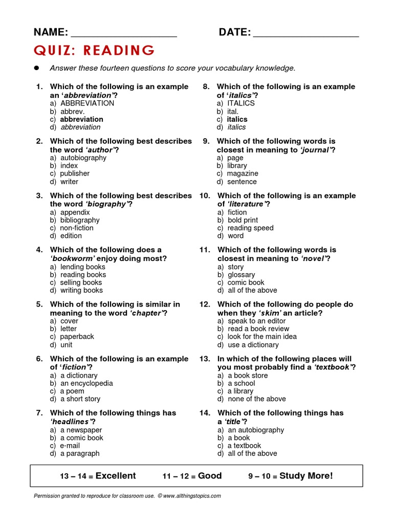 Quiz Reading | PDF | Books | Written Communication