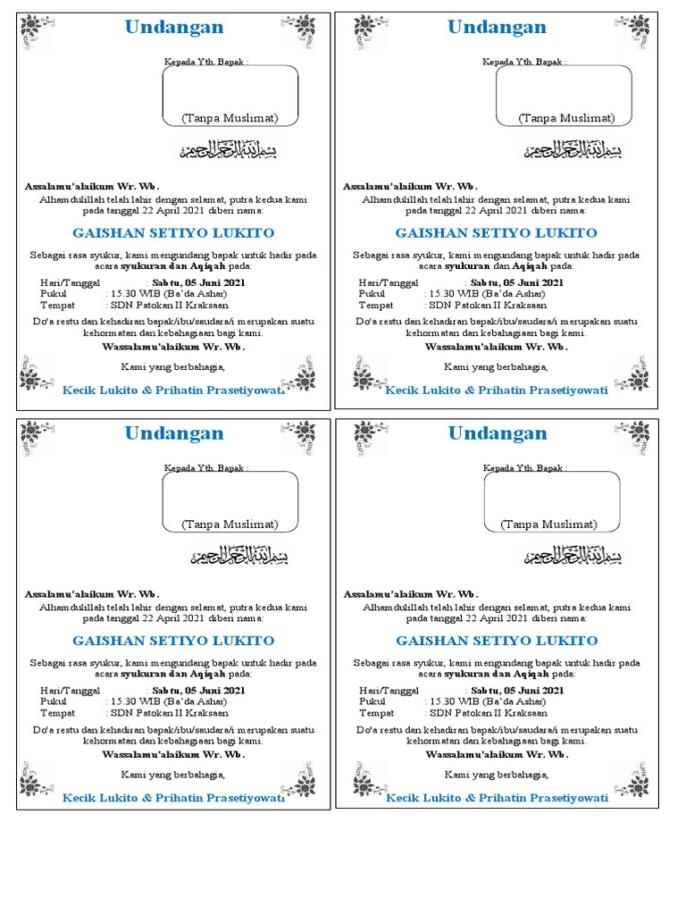 Undangan Aqiqah Gaishan Setiyo | PDF