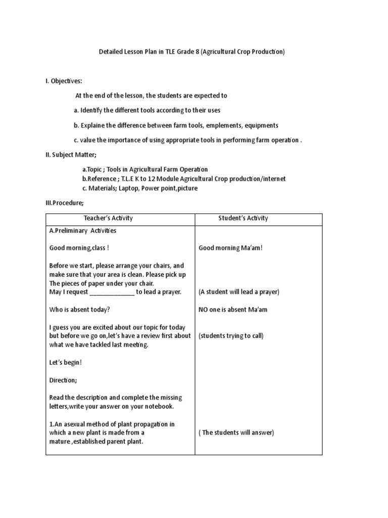 Detailed Lesson Plan in TLE Grade 8 Agri Crop 2023 | PDF