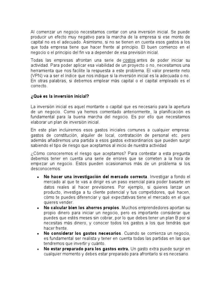 Calculo de La Inversion Inicial Finanzas I | PDF | Negocios