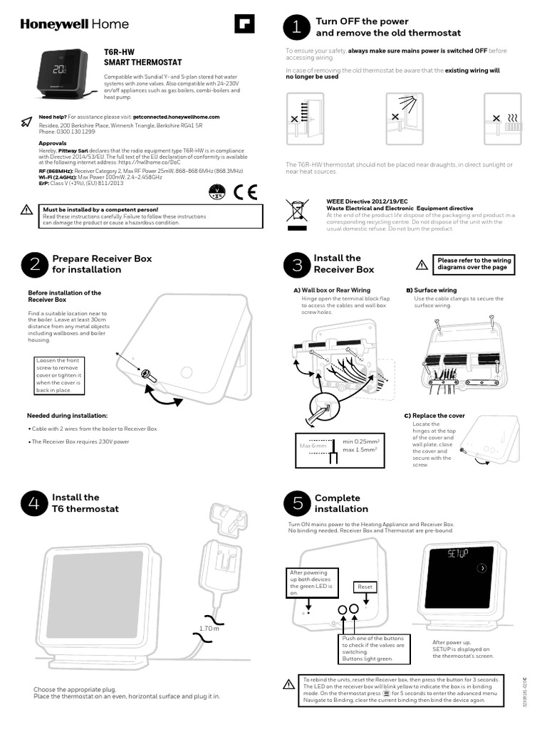 Honeywell Home T6RHW Installation Guide | PDF
