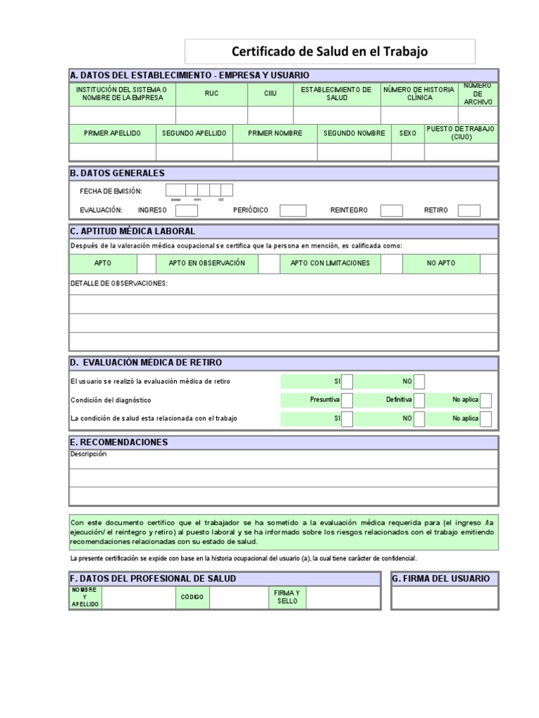 05 Certificado de Salud en El Trabajo | PDF
