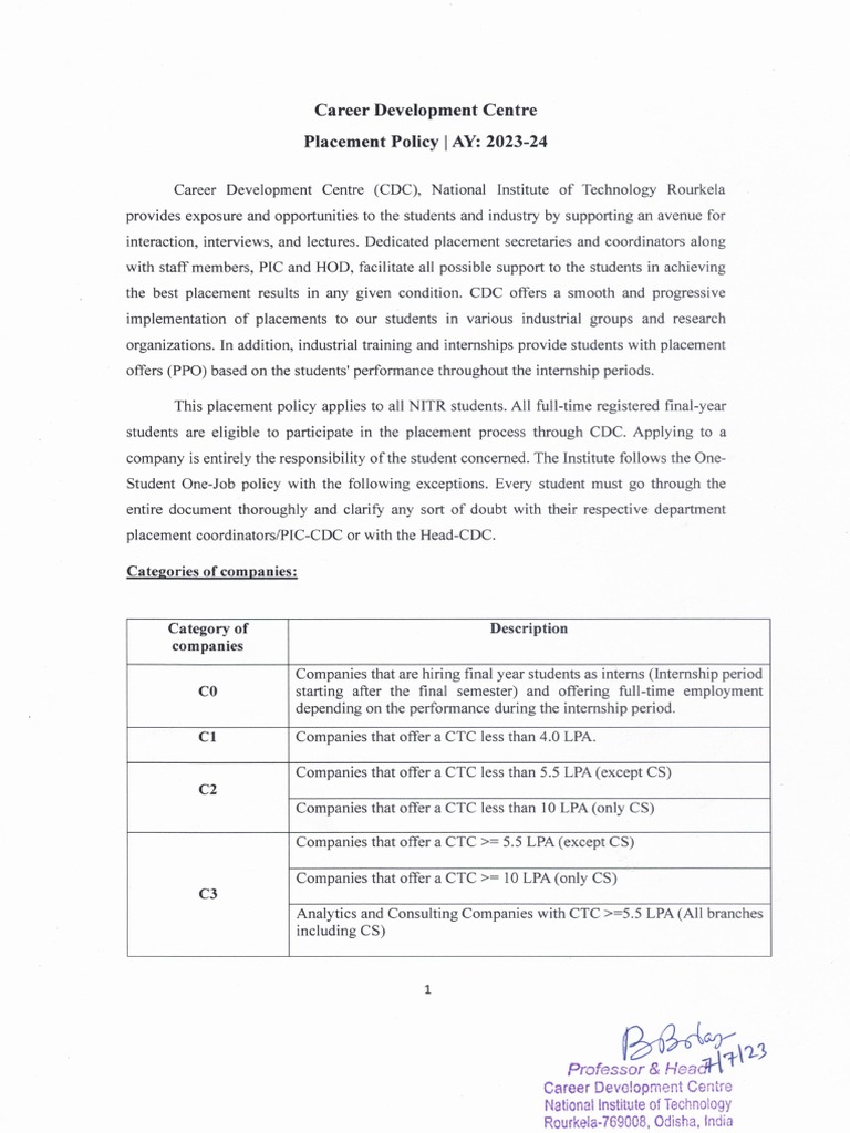 Placement Policy 2023-24 | PDF
