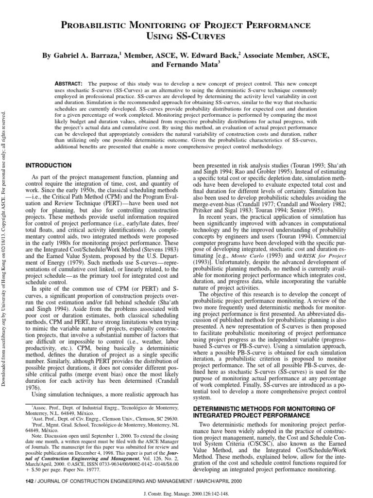 Probabilistic Monitoring of Project Performance Using SS-Curves | PDF | Probability Theory ...