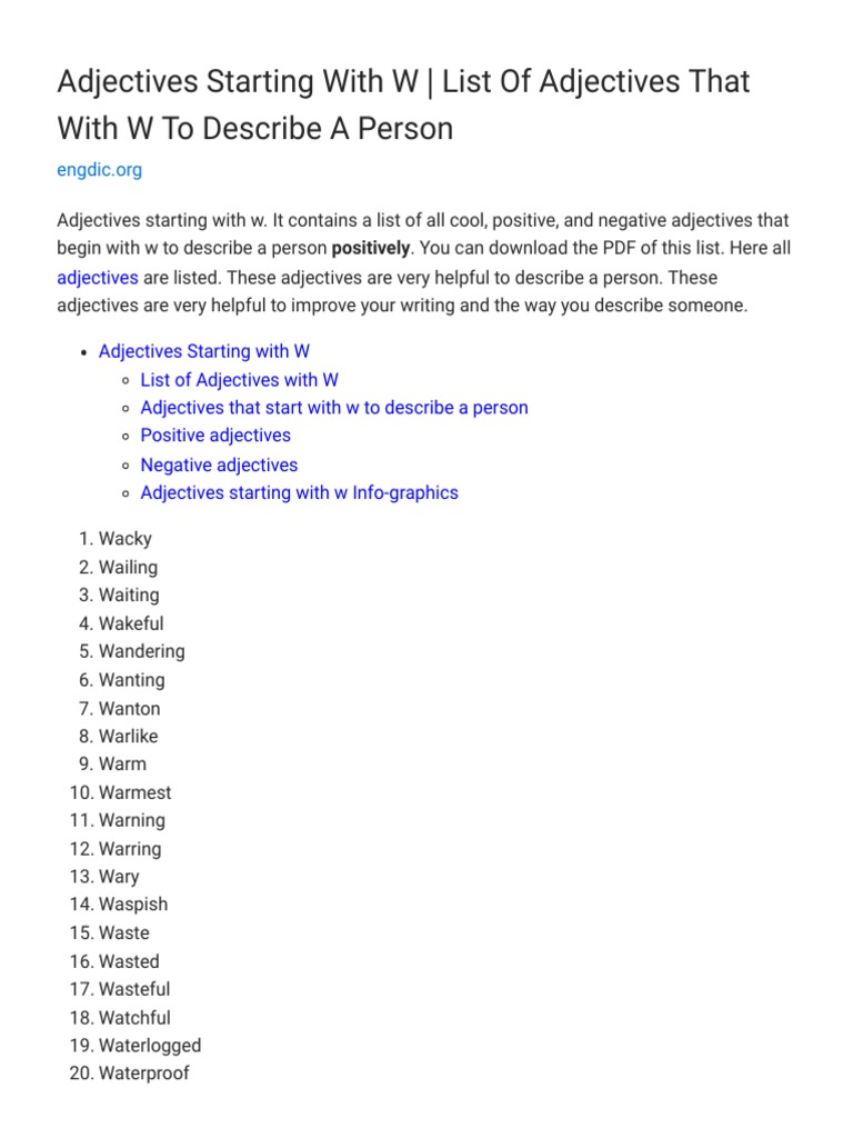 Adjectives Starting With W - List of Adjectives That With W To Describe ...