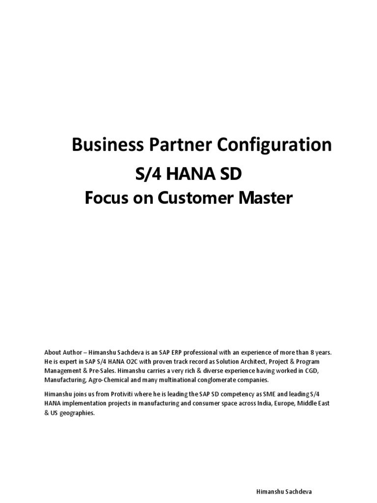 Sap S4 Hana Bp Configuration With Customer Master Pdf Information Technology Management 6841