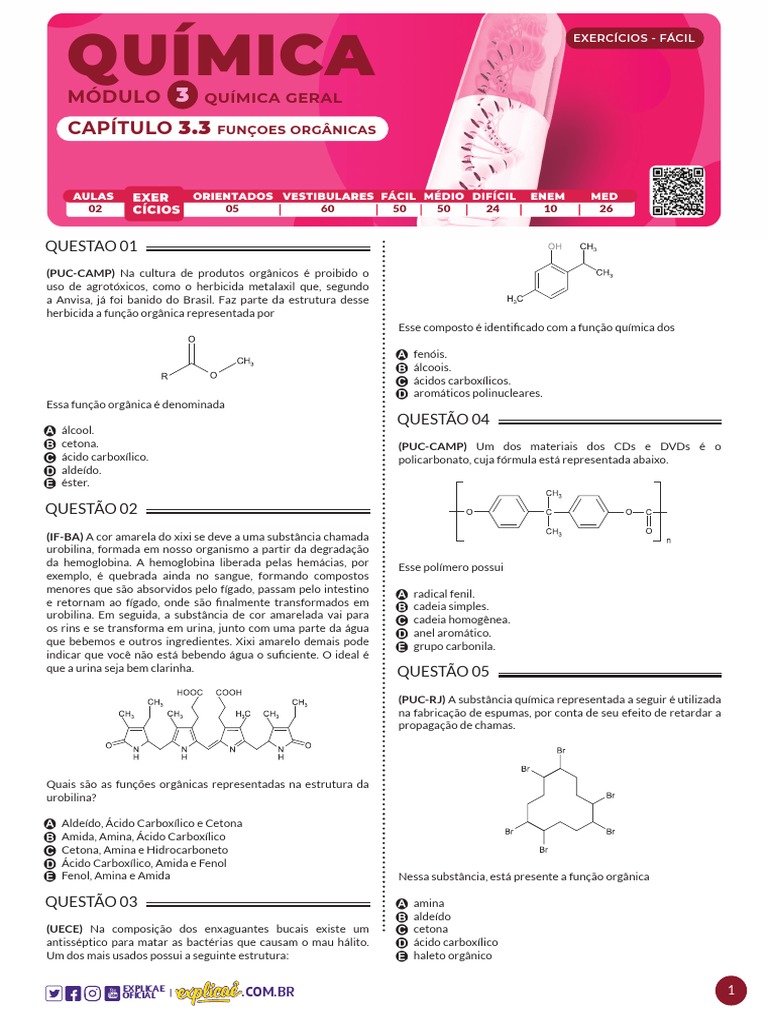 3 3 Func o Es Orga Nicas Exerci Cio Fa Cil2019 05 | PDF | Ciências e Matemática