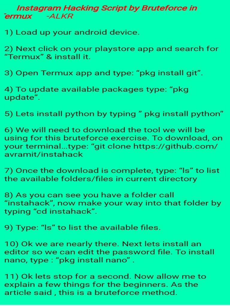 Instagram Hacking Script by Bruteforce Attack in Termux | PDF | Computing | Software