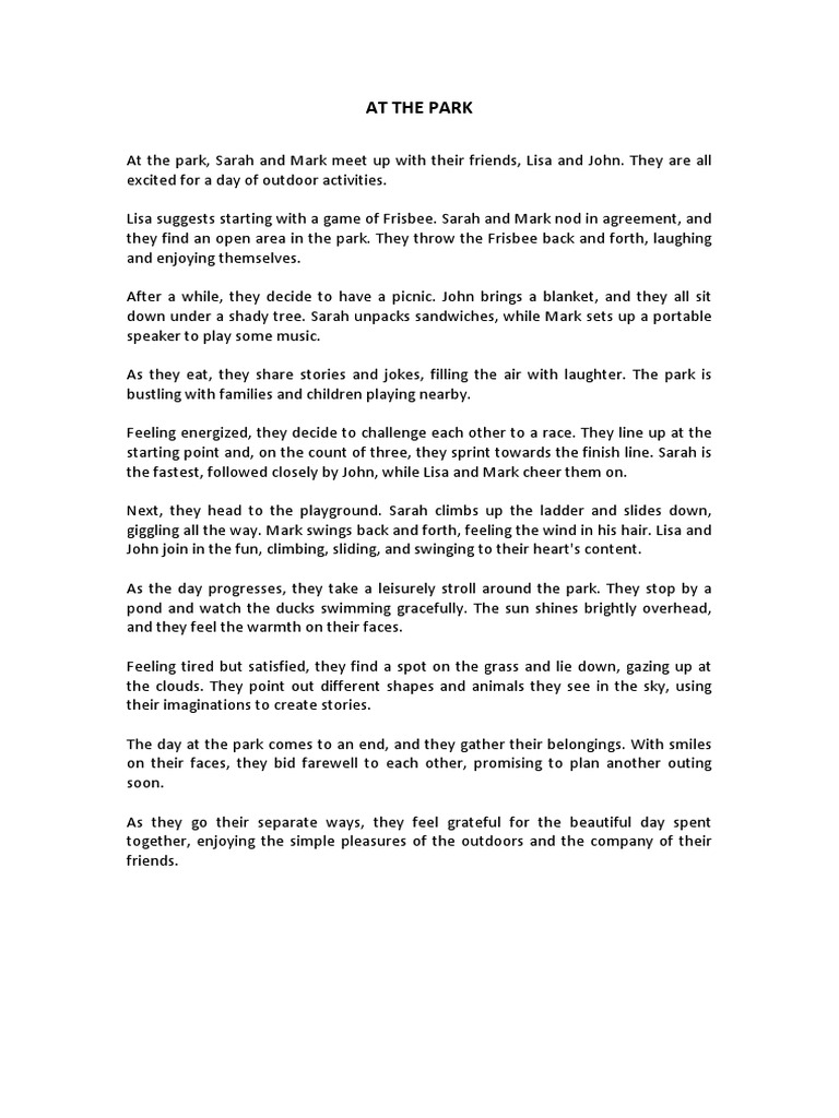 At the park Reading Comprehension | PDF