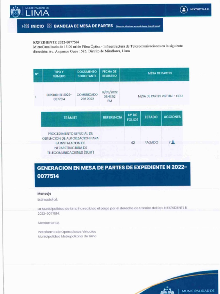 Suiit Cliente Sr. Erick Sanchez Av. Angamos Oeste 1585 Miraflores | PDF