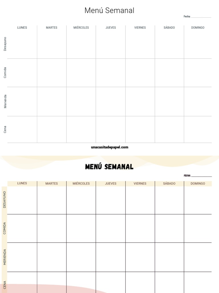 Plantilla Menú Semanal | PDF