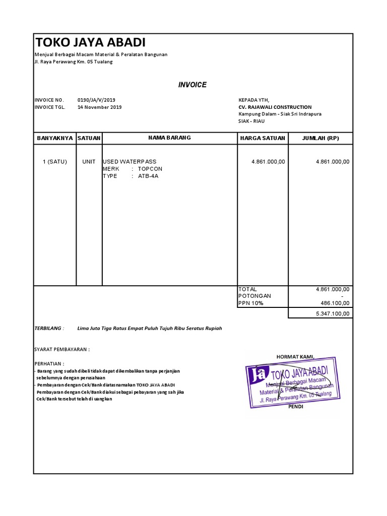 Invoice Pembelian Toko Jaya Abadi | PDF