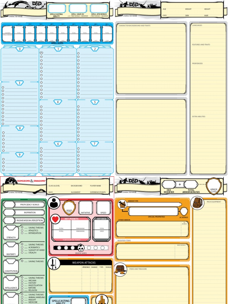 DND 5e Half Page Character Sheets | PDF