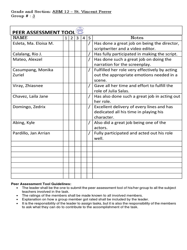 ABM 12 Peer Assessment Guidelines | PDF