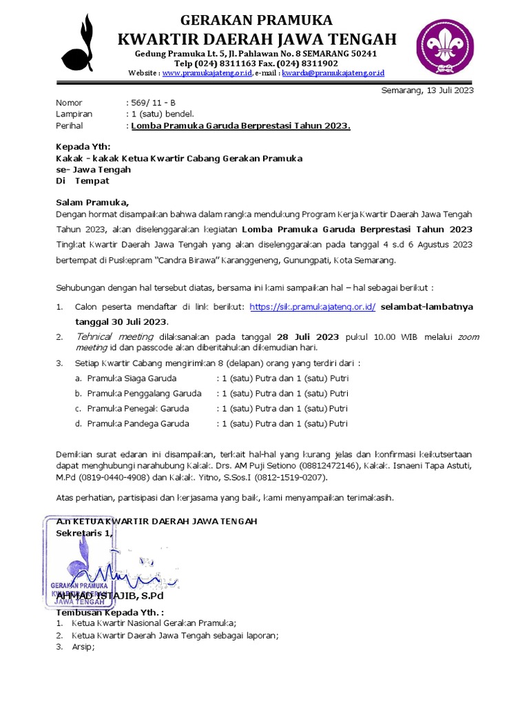 Surat Edaran Lomba Pramuka Garuda Berprestasi Tahun 2023 | PDF Surat Edaran Lomba Pramuka Garuda Berprestasi Tahun 2023 | PDF