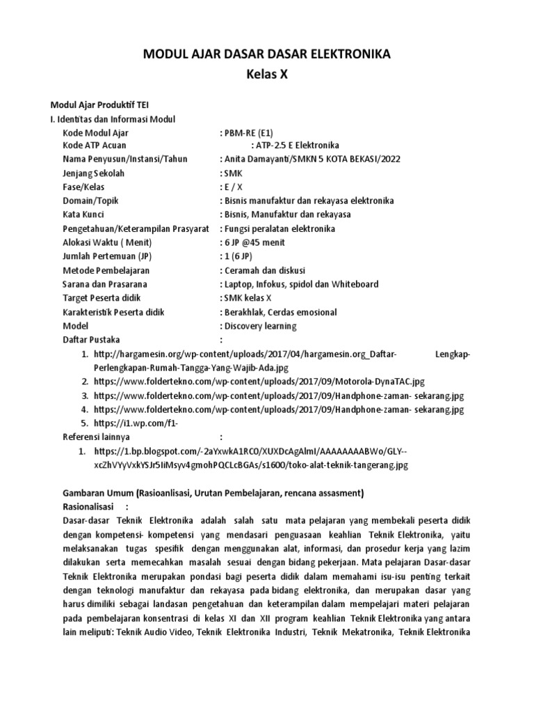 Modul Ajar Elektronika Kelas X | PDF