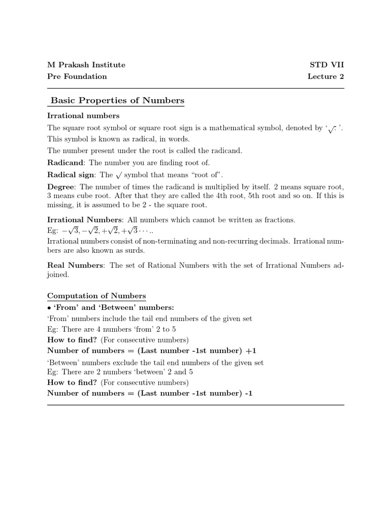 Basic Properties of Numbers | PDF | Numbers | Rational Number
