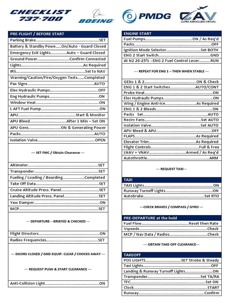 Checklist 737-700 PMDG | PDF | Takeoff | Aviation