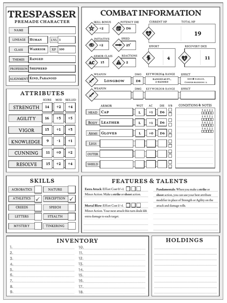 Trespasser Premade Characters 12 Pdf