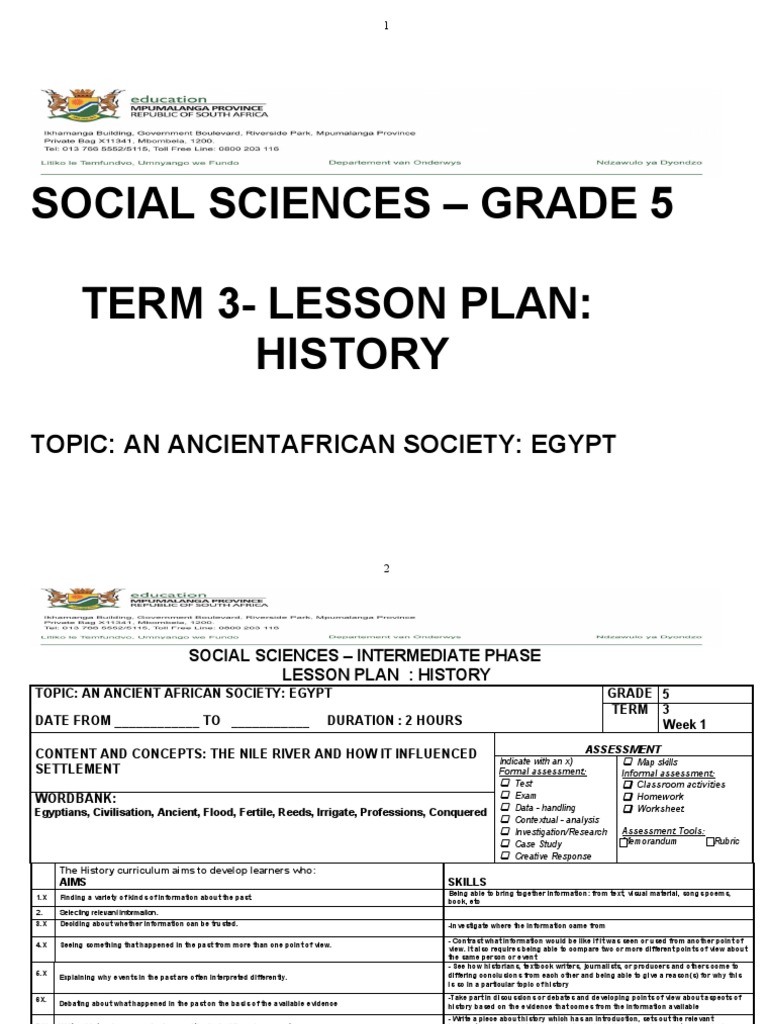 Grade 5 Final History SS Lesson Plans Term 3 | PDF | Ancient Egypt ...