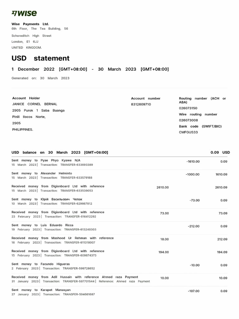 Wise Bank Statement20230414 23.11.52 | PDF