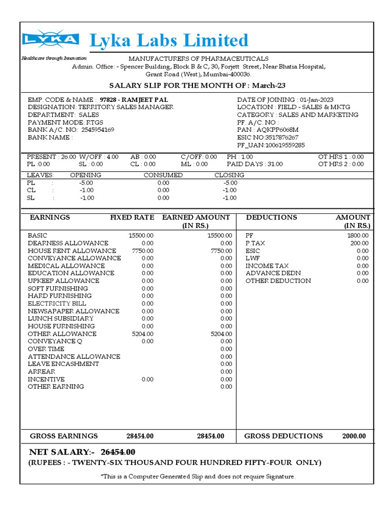Payslip Lyka Labs-Ramjeet Pal | Download Free PDF | Economies | Government
