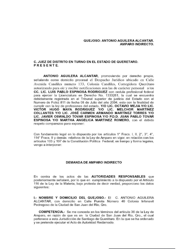 Ejemplo de Demanda de Amparo | PDF