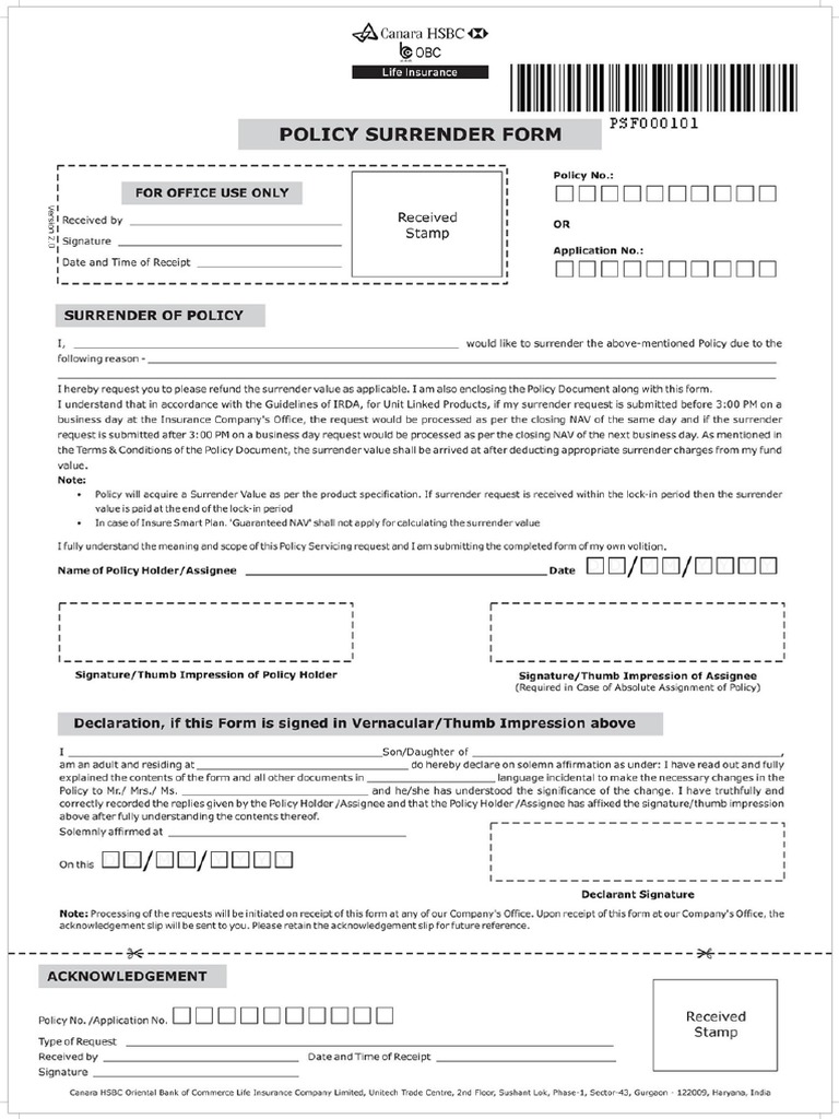 Policy Surrender Form | PDF