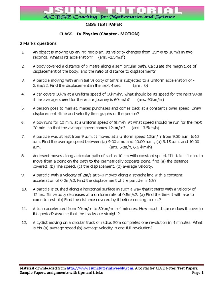9th Physics-Motion and Rest Test Paper | PDF | Speed | Acceleration 9th Physics-Motion and Rest Test Paper | PDF | Speed | Acceleration